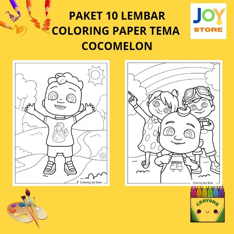 Jual PAKET 10 Lembar Kertas Gambar Mewarnai Tema Cocomelon Ukuran A4 ...