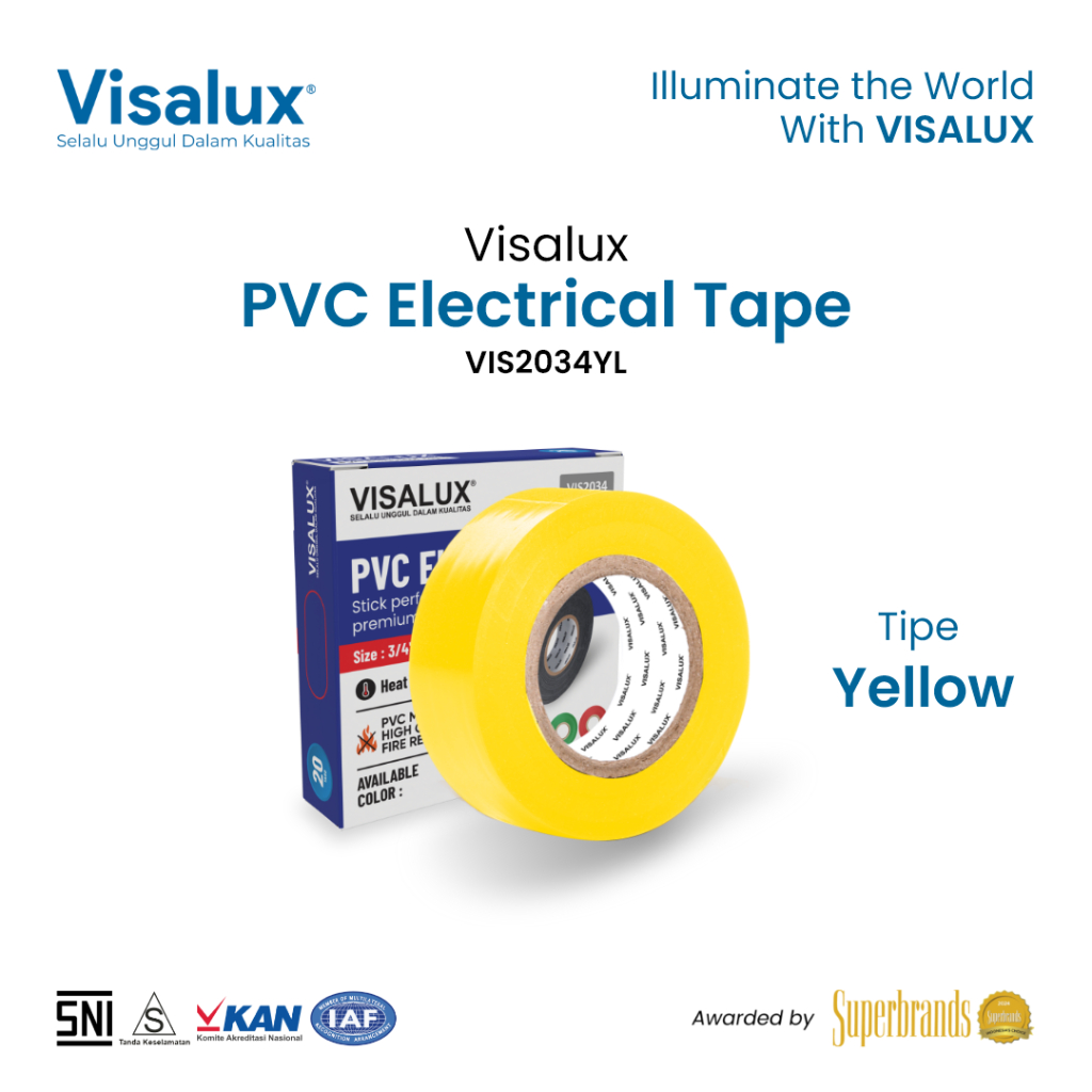 Jual Visalux PVC Electrical Tape Yellow - Isolasi Kabel Kuning 20 Yard ...