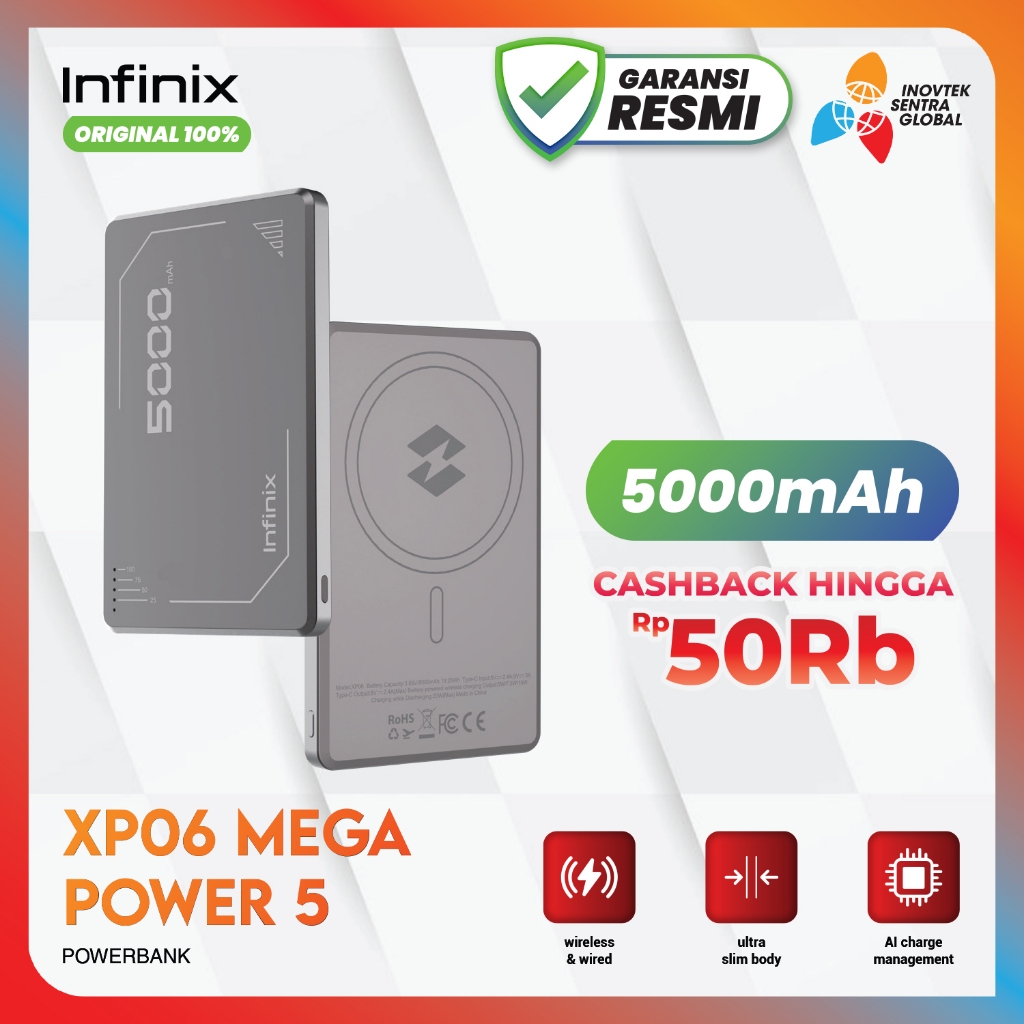 Jual Infinix Power Bank Magpower 5 XP06 | Powerbank 5000mAh Wireless Charger | Shopee Indonesia
