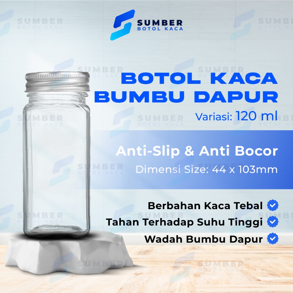 Jual Botol Bumbu Kaca, Botol Bubuk, Jar Bening Bumbu Dapur 120ml ...