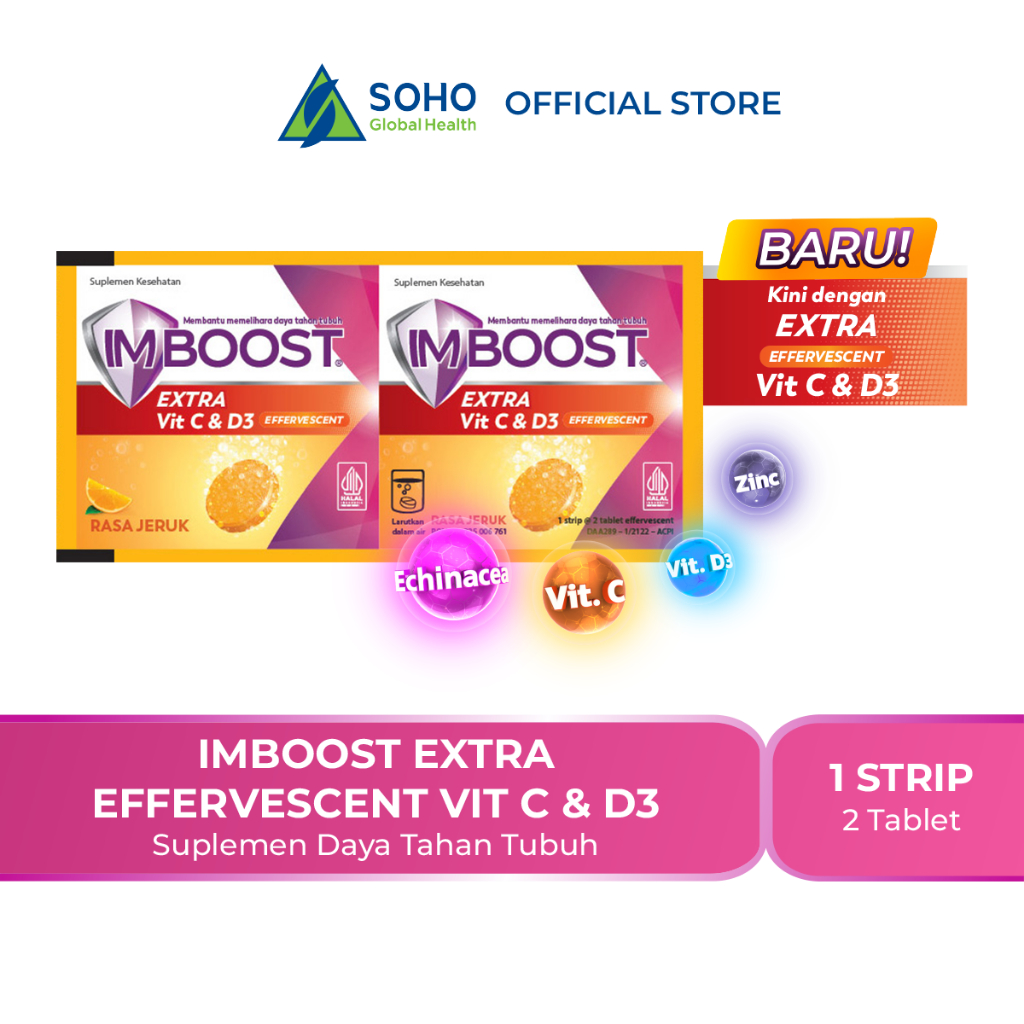 Jual Imboost Extra Effervescent With Vitamin C & D3 Rasa Jeruk - 1 ...