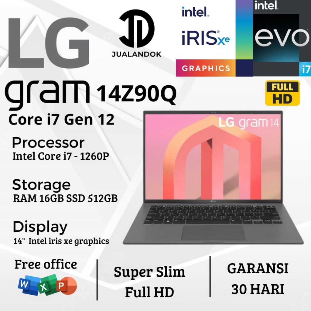 Jual Laptop LG GRAM 14Z90Q EVO Core i7 Gen 12 - RAM 16GB - SSD 512GB ...