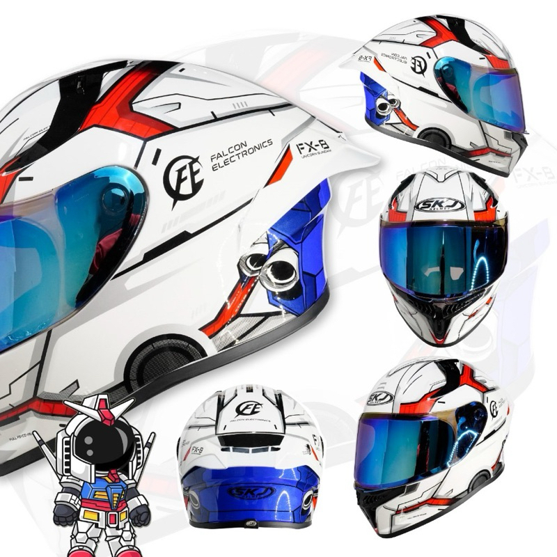 Jual HELM FULL FACE MLA FALCON FX-8 UNICORN GUNDAM WHITE BLUE KACA BLUE ...