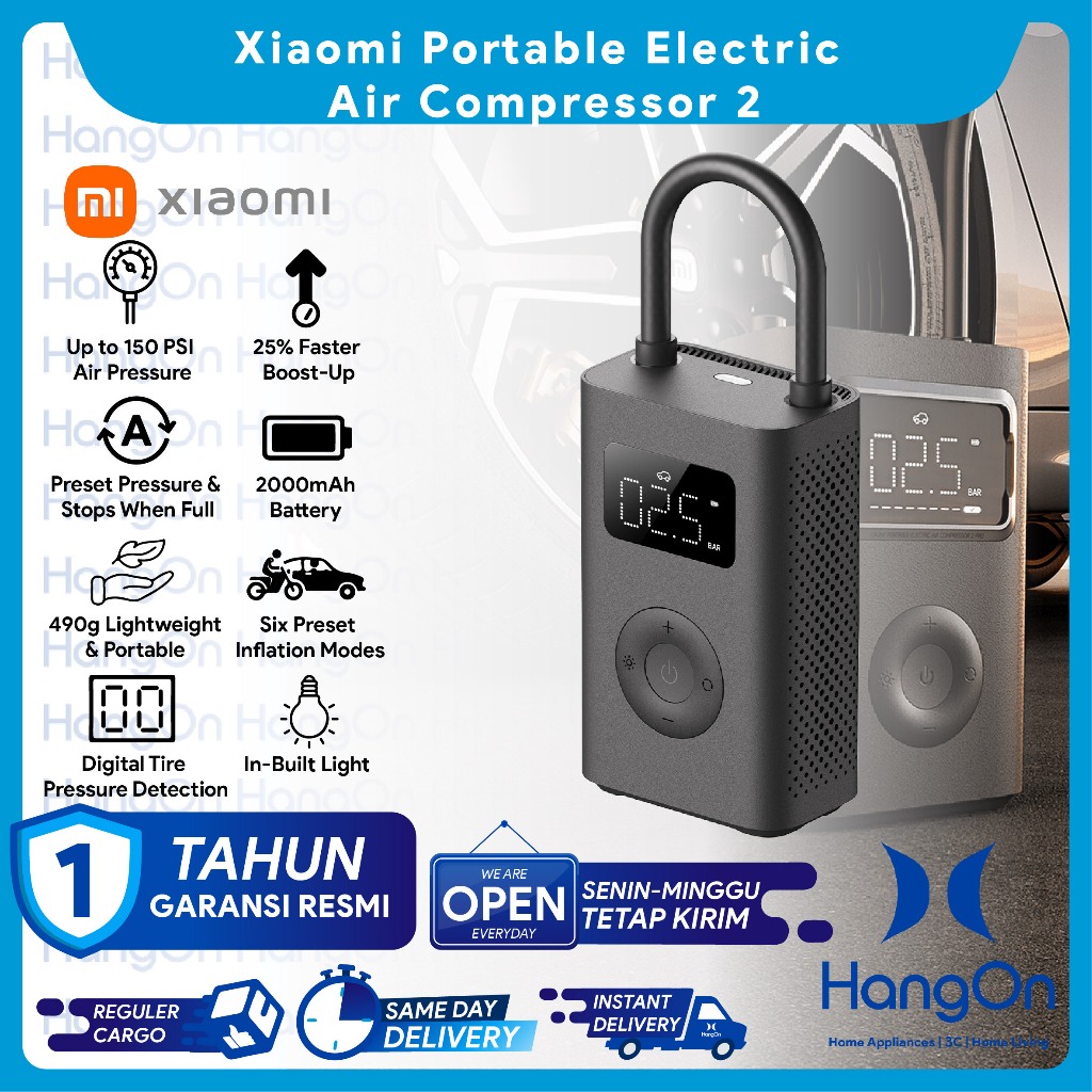 Jual Xiaomi Portable Electric Air Compressor 2 | 25% Faster Boost-up ...