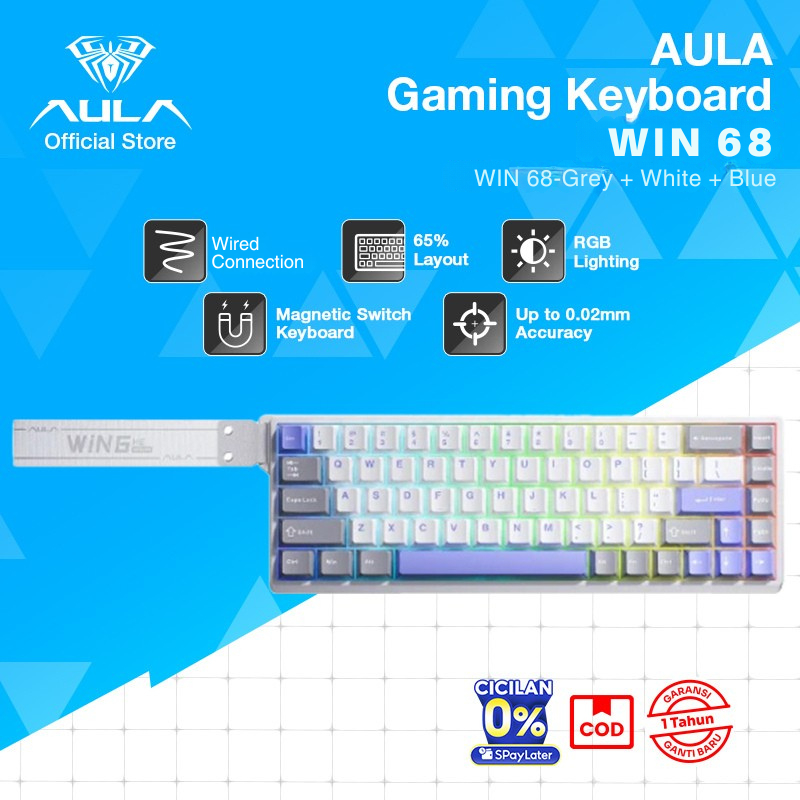 Jual AULA WIN 68 HE Grey White Blue Wired Magnetic Switch Keyboard 65 ...