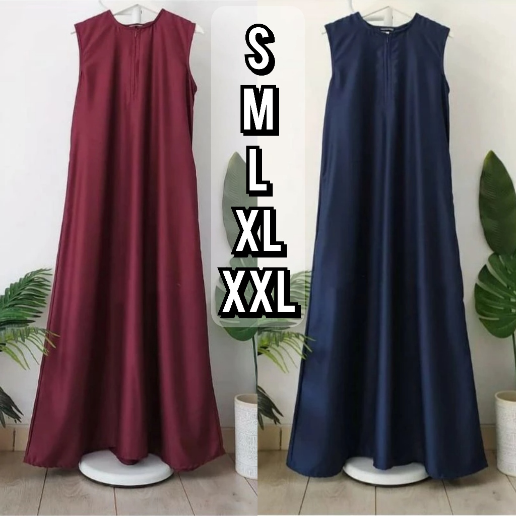 Jual Inner Dress Wanita Rayon Twill Premium Gamis Tanpa Lengan Sleting ...