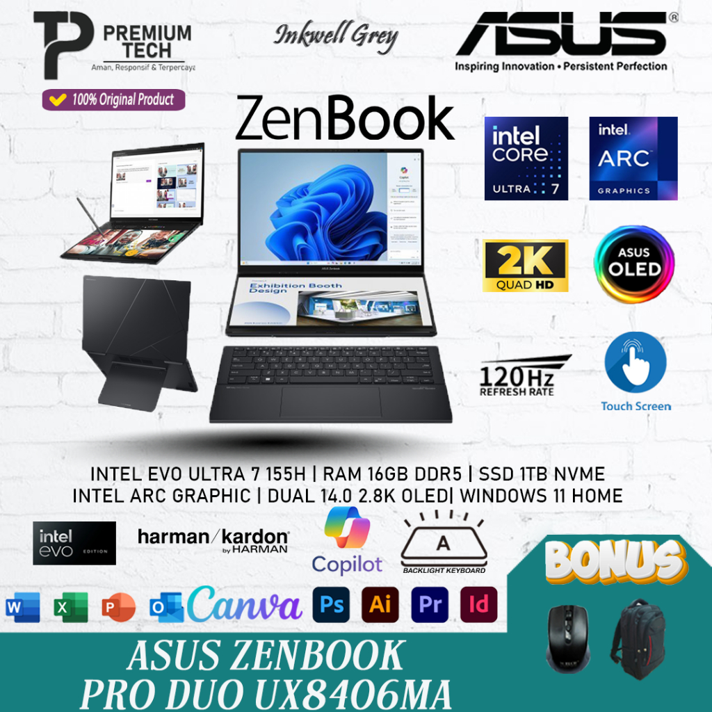 Jual Asus Zenbook Pro Duo UX8406MA Intel Ultra 7 155H RAM 16GB 1TB SSD ...