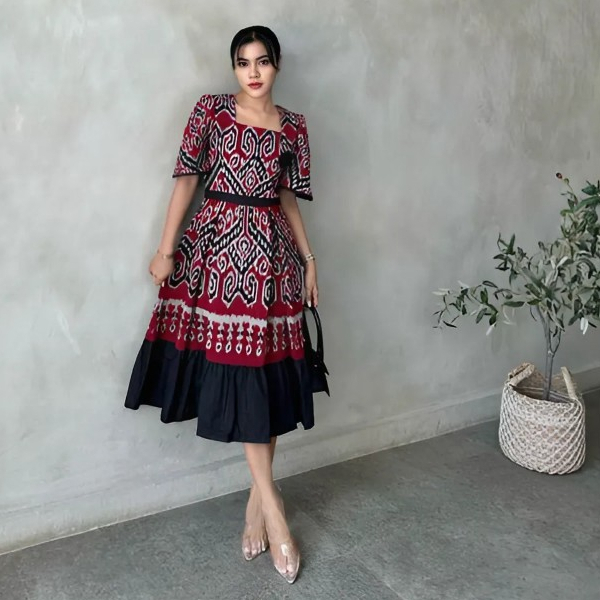 Jual LUMMY DRES TENUN ETHNIC, BAJU PESTA TENUN MOTIF, DRESS TENUN KERJA ...