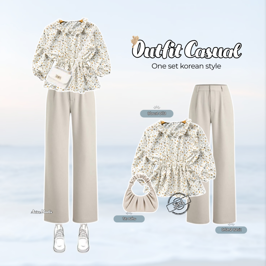 Jual one set baju satu set cewek ( blouse Olla Motif Bordir + Celana ...