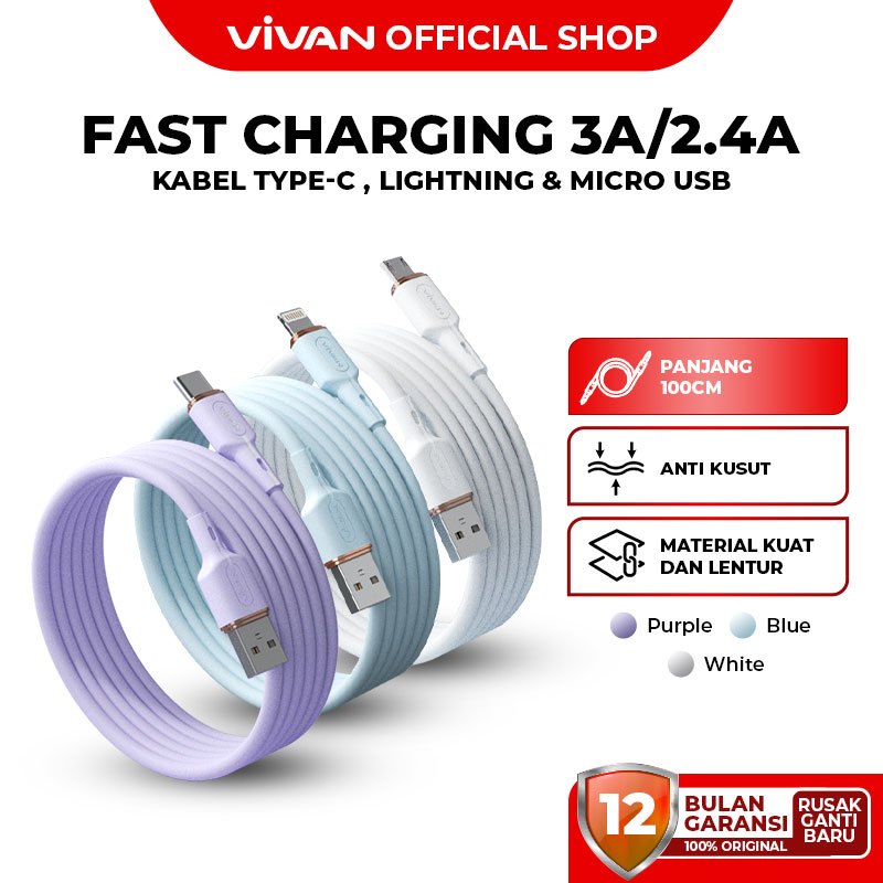 Jual VIVAN Kabel Data Type C 3A / Micro / Lightning Silicone Full SR ...
