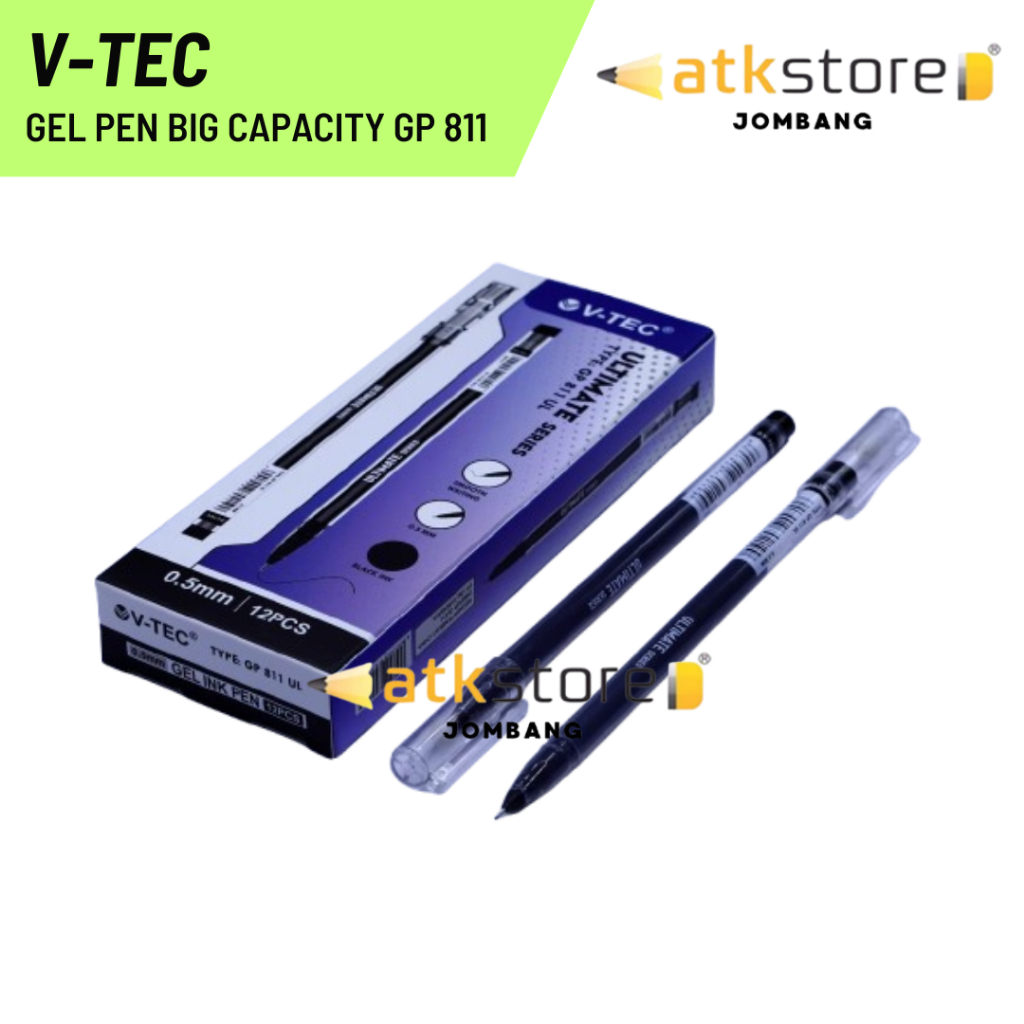 Jual V-TEC Gel Pen Big Capacity GP 811 UL 0.5 MM / Gel Pen Pulpen Pena ...