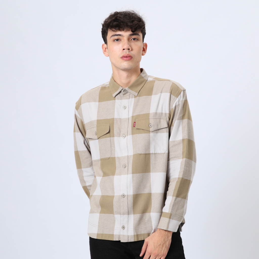 Jual EDWIN JEANS - BASTIEN BEIGE WHITE PEPPER Kemeja Lengan Panjang ...