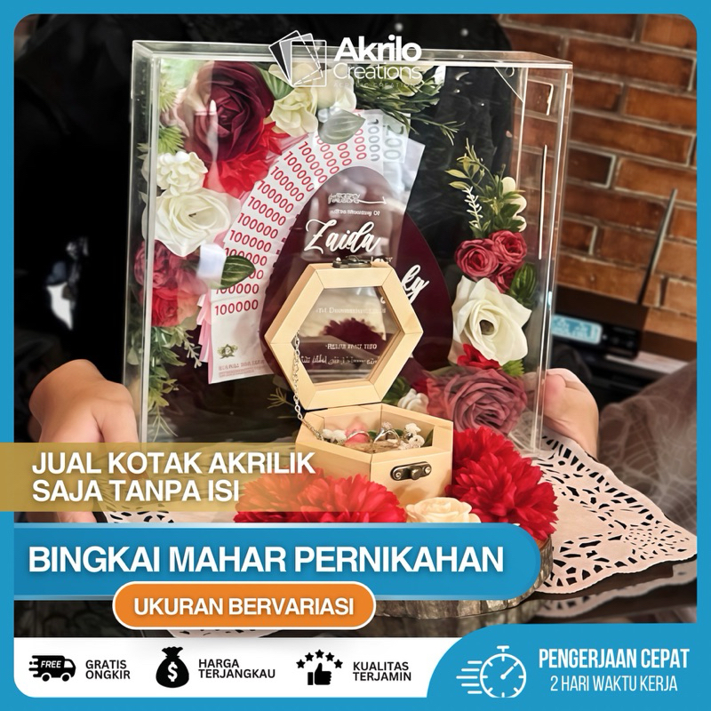 Jual Kotak Mahar Akrilik Transparan | Bingkai Mahar Acrylic | Box Seserahan Pernikahan Custom ...