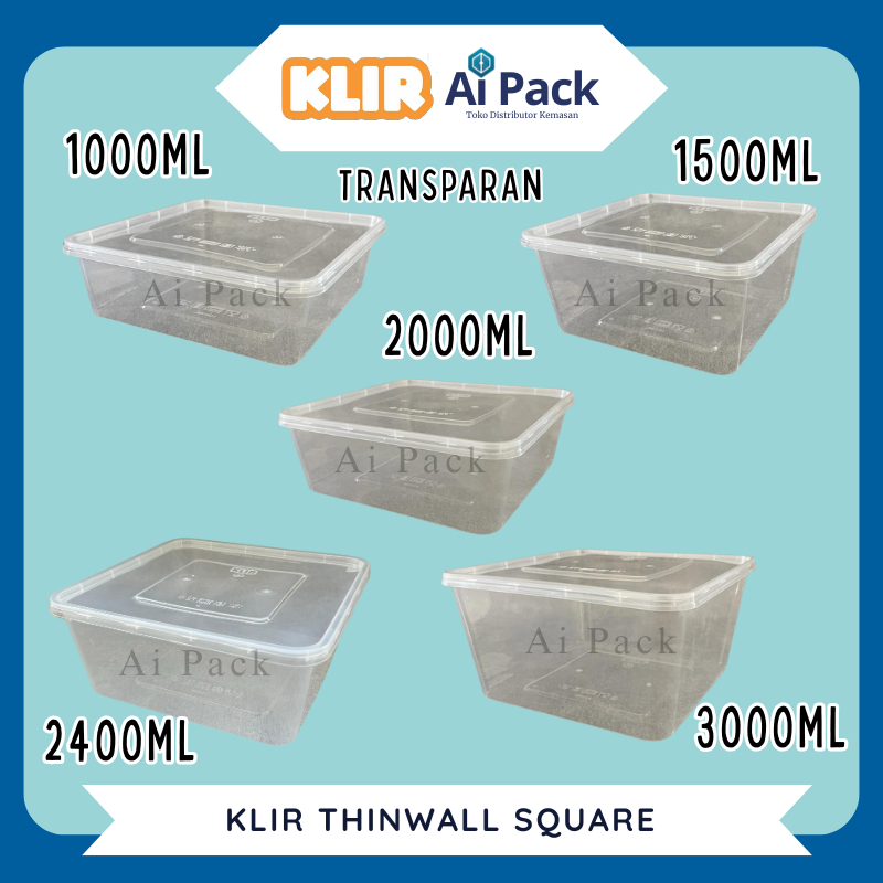 Jual (ISI 25 BIJI) Thinwall KLIR Square 1000ml 1500ml 2000ml 2400ml ...