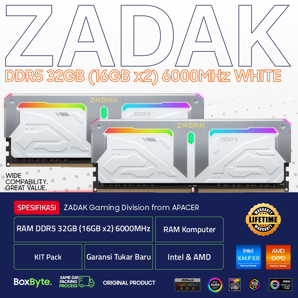Jual RAM DDR5 32GB (16GB x2) KIT 6000MHz ZADAK Spark RGB RAM KOMPUTER ...