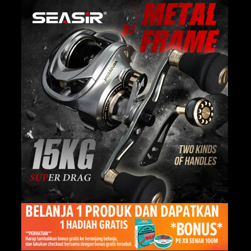Jual [OFFICIAL] SEASIR MEGACUDA Reel Pancing Baitcasting,ALL METAL Saltwater Reel BC, Rangka ...