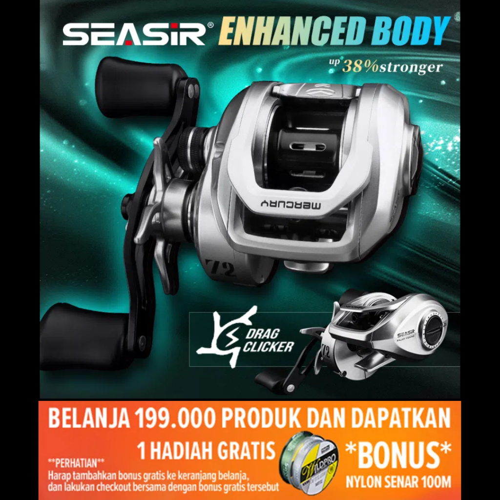 Jual [OFFICIAL] SEASIR MERCURY Reel BC Reel Pancing Perak & Hitam Baitcasting, Drag Clicker ...