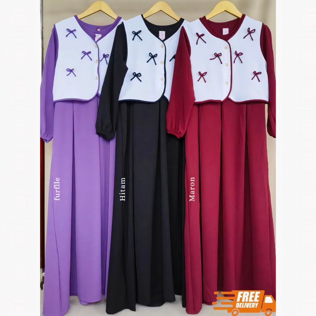 Jual Gamis rompi pita model terbaru bahan crinkle airflow | Shopee ...