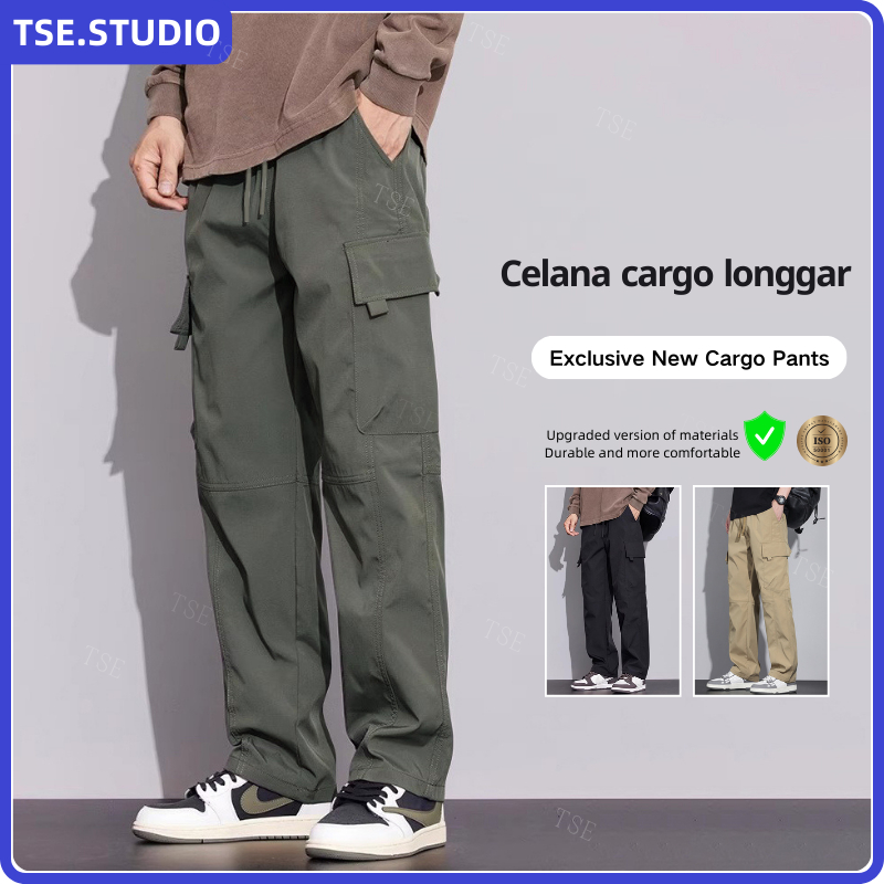 Jual Celana Cargo Pria Korean Style Loose Straight Pants NEW Baggy Big Pockets Cargo Pants ...