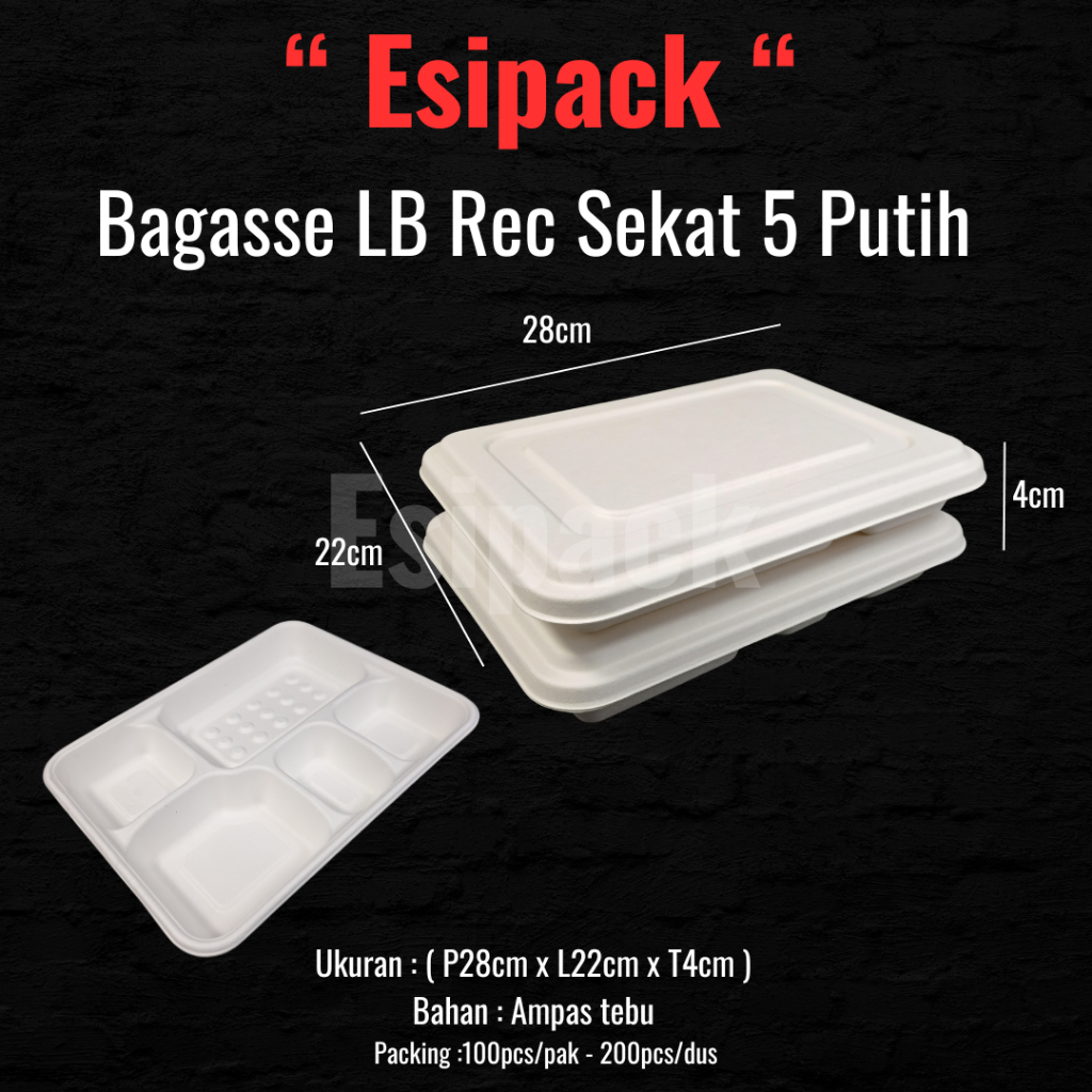Jual Bagasse Lunch Box sekat 5 Kotak Makan Bento Tray Take away Box (100pcs) | Shopee Indonesia