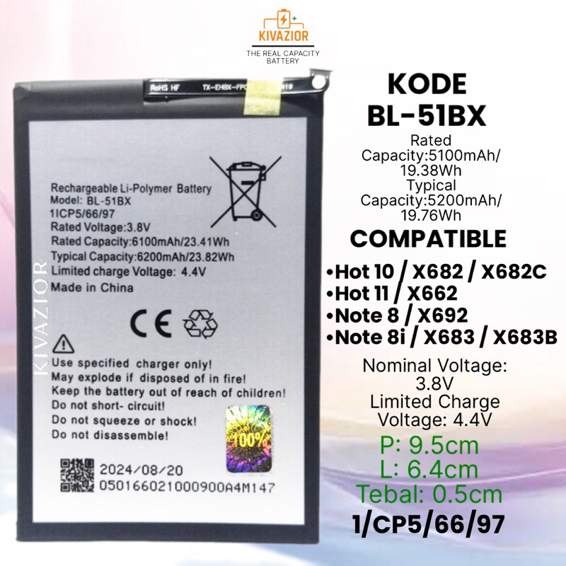 Jual Battery BL-51BX Infinix Hot 10 X682/Hot 11 X662/Note 8 X692/Note ...