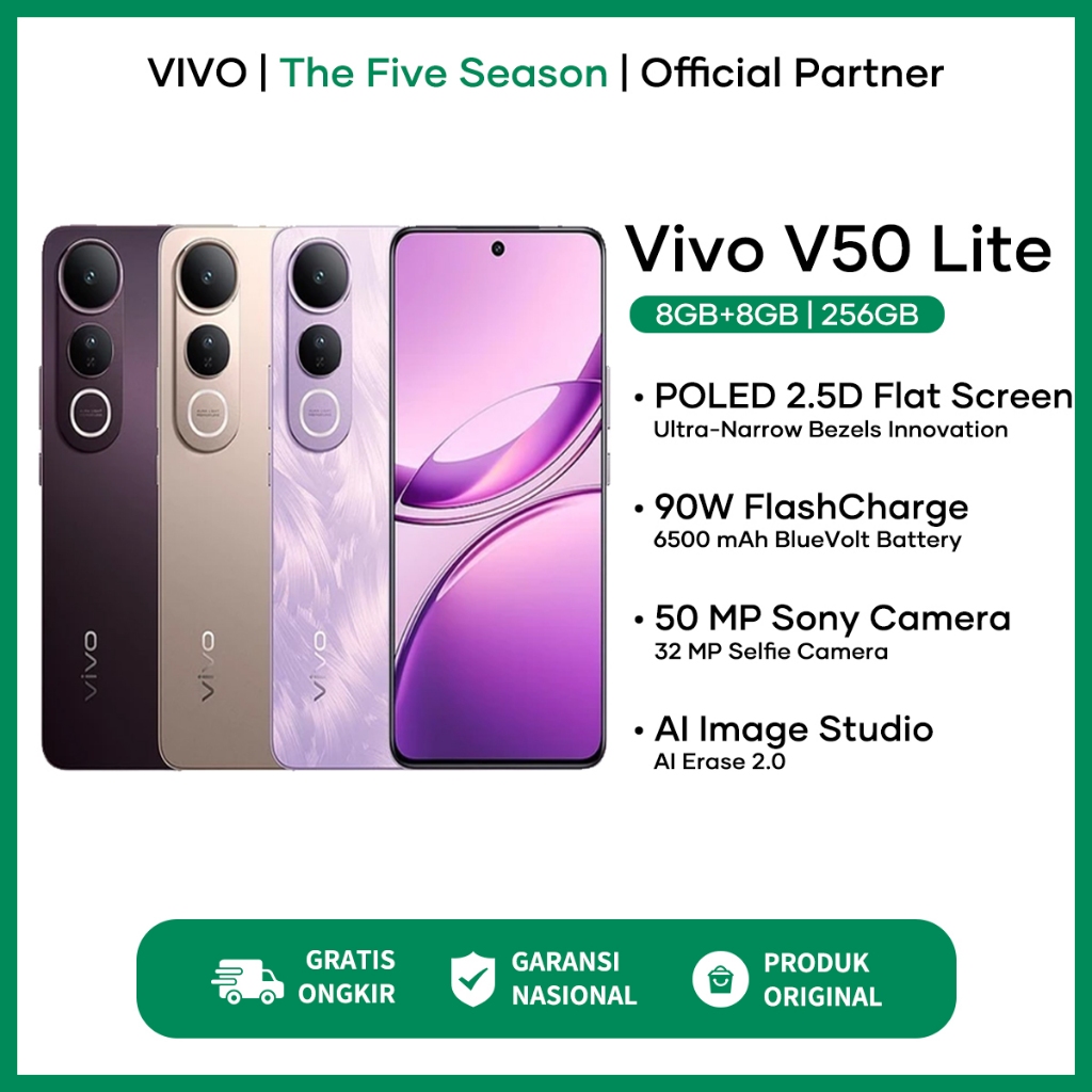 Jual [NEW LAUNCH] Vivo V50 Lite (8/128) (8/256) - 6500mAh BlueVolt Battery, 90W FlashCharge ...