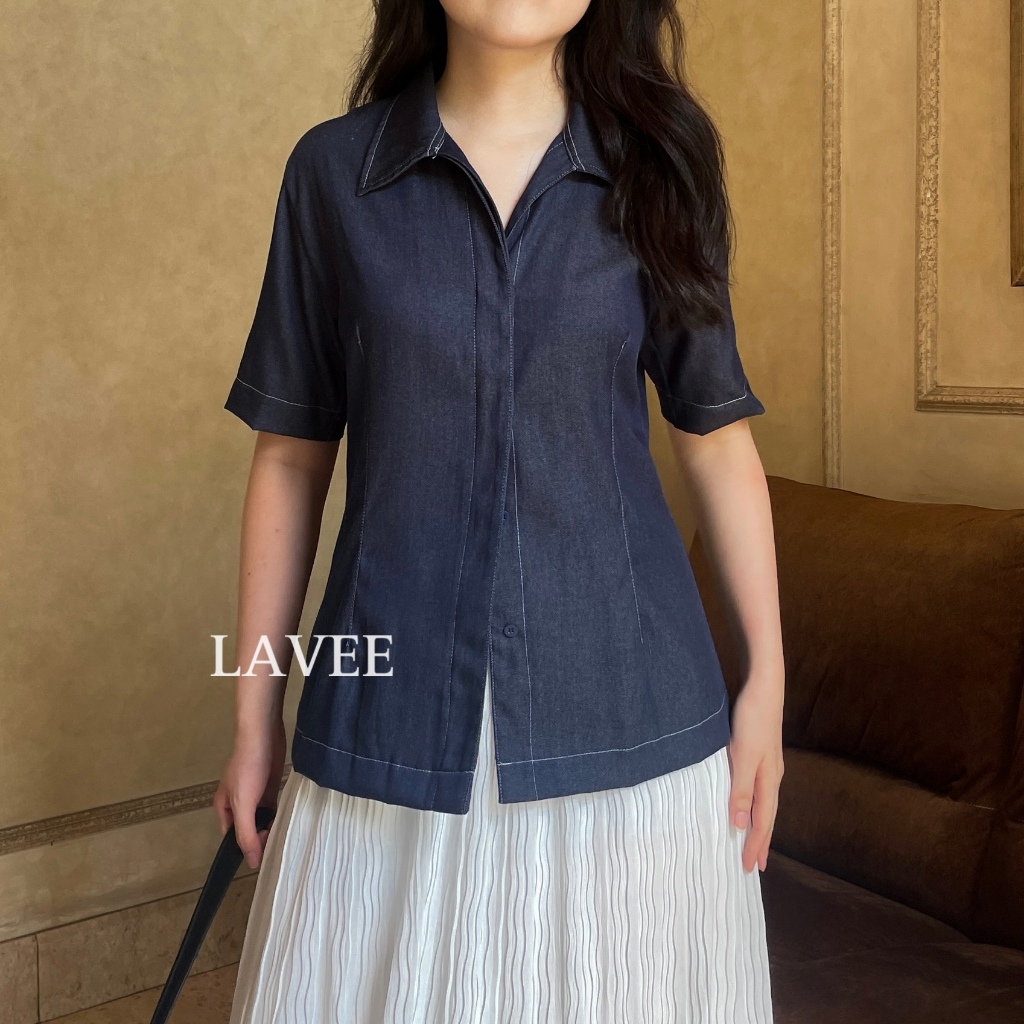 Jual LAVEE - Aimee Top / Atasan Wanita Lengan Pendek Denim - Womens ...