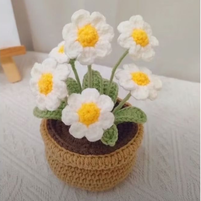 Jual Flower crochet in pot Daisy large l bunga rajut Daisy di pot l ...