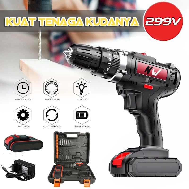 Jual Mesin Bor Impact Drill 299V Baterai Tangan Cordless Drill Battery ...