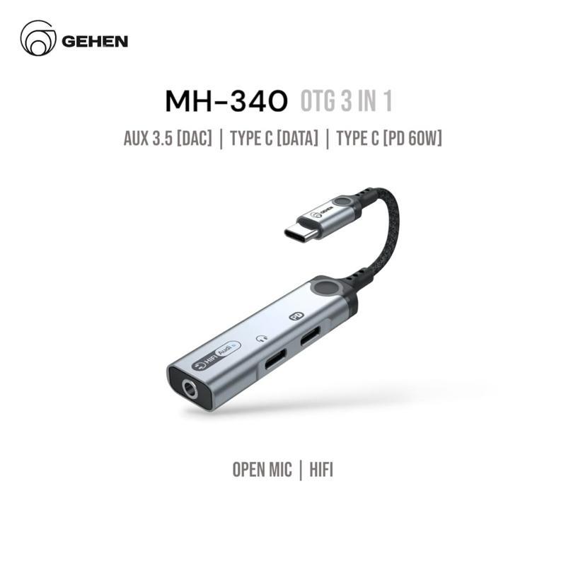 Jual GEHEN MH340 OTG 3 in 1 Hifi Adapter Aux 3.5 Type C PD60W for ...