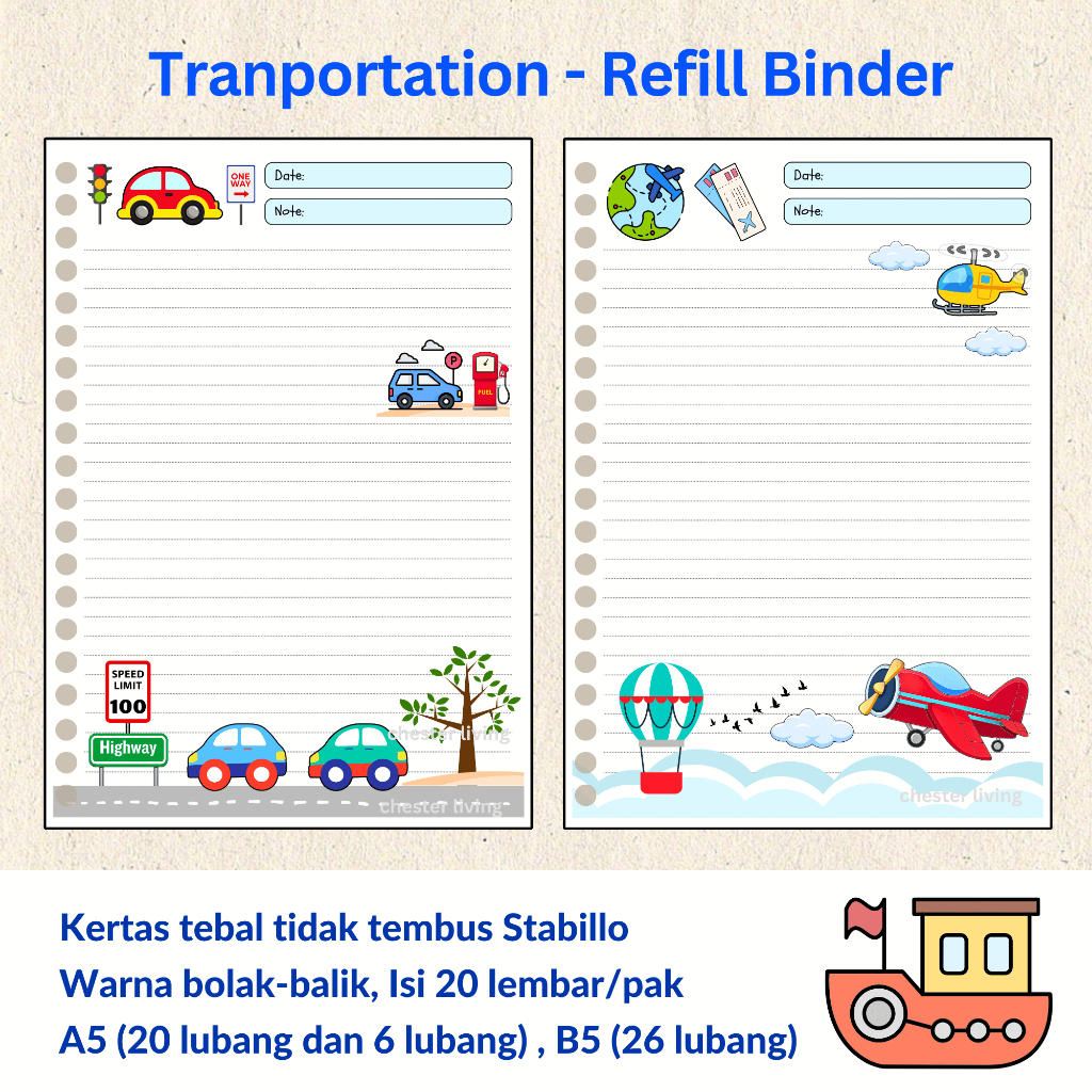 Jual Transportasi - Loose leaf A5 B5 | Isi Kertas File Refill Map ...