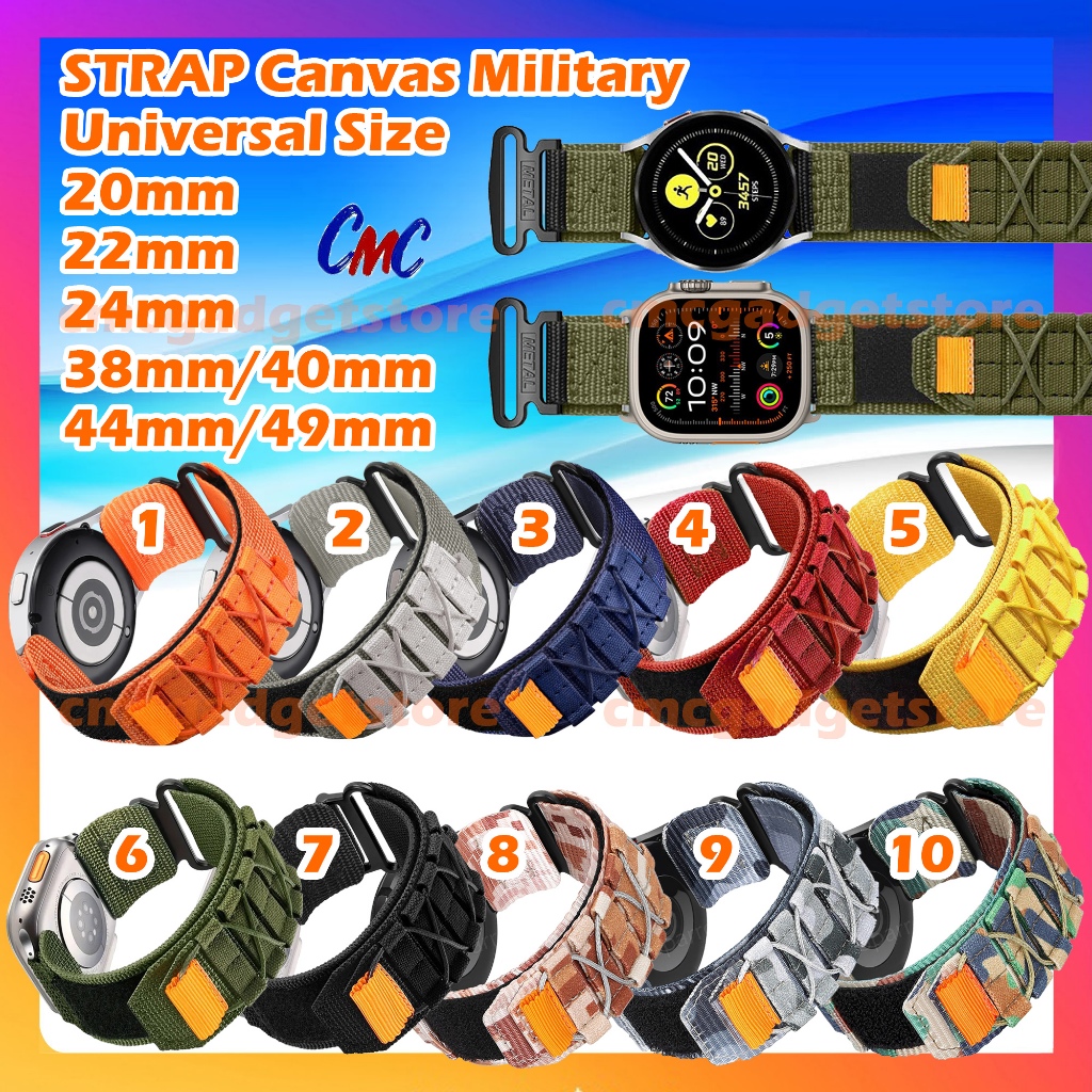 Jual Strap CANVAS MILITARY STURDY Smartwatch Universal Outdoor Rugged ...