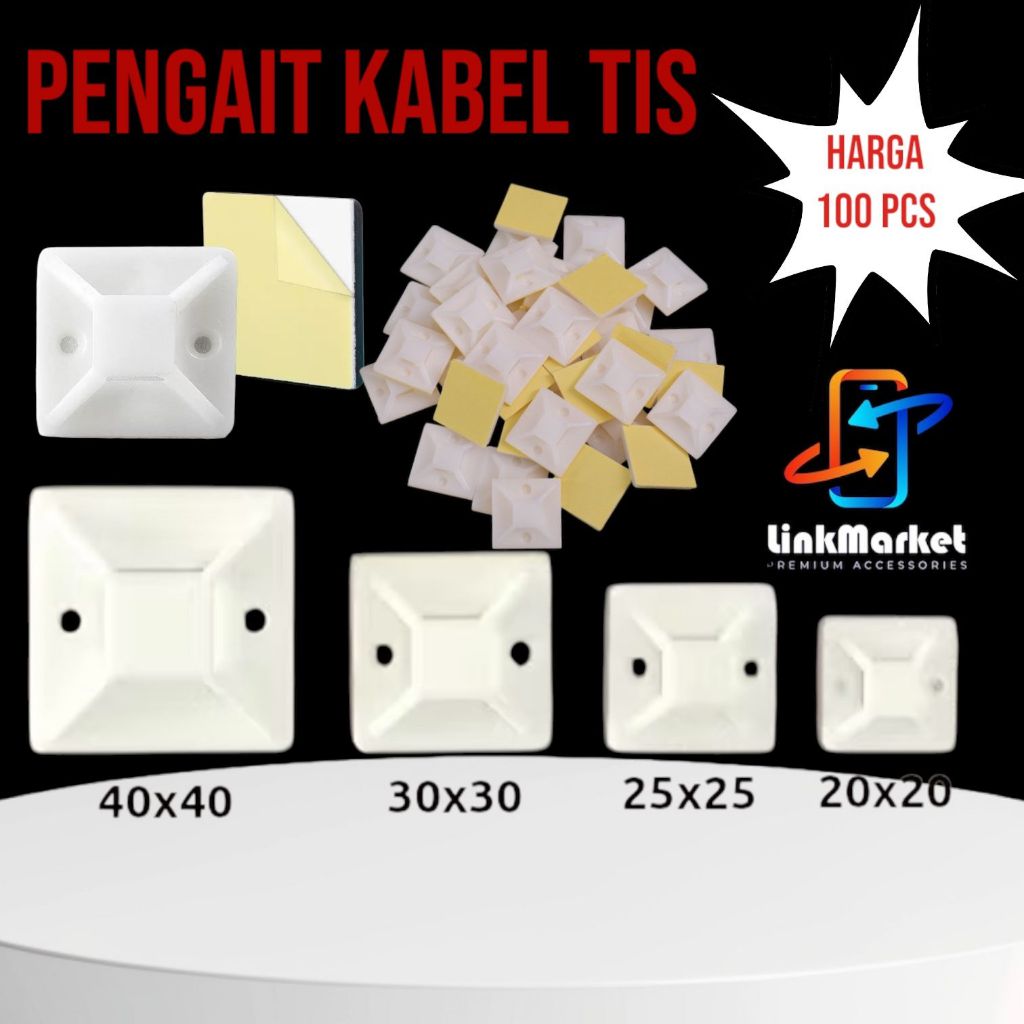 Jual 100pcs Tie Mount 20x20 / 25x25 / 30x30 / 40x40 Cabel Tie Mount ...