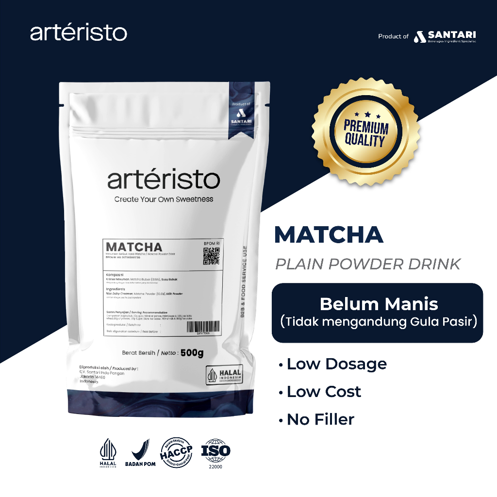 Jual ARTERISTO MATCHA PREMIUM POWDER DRINK 500GR - TANPA GULA PASIR ...