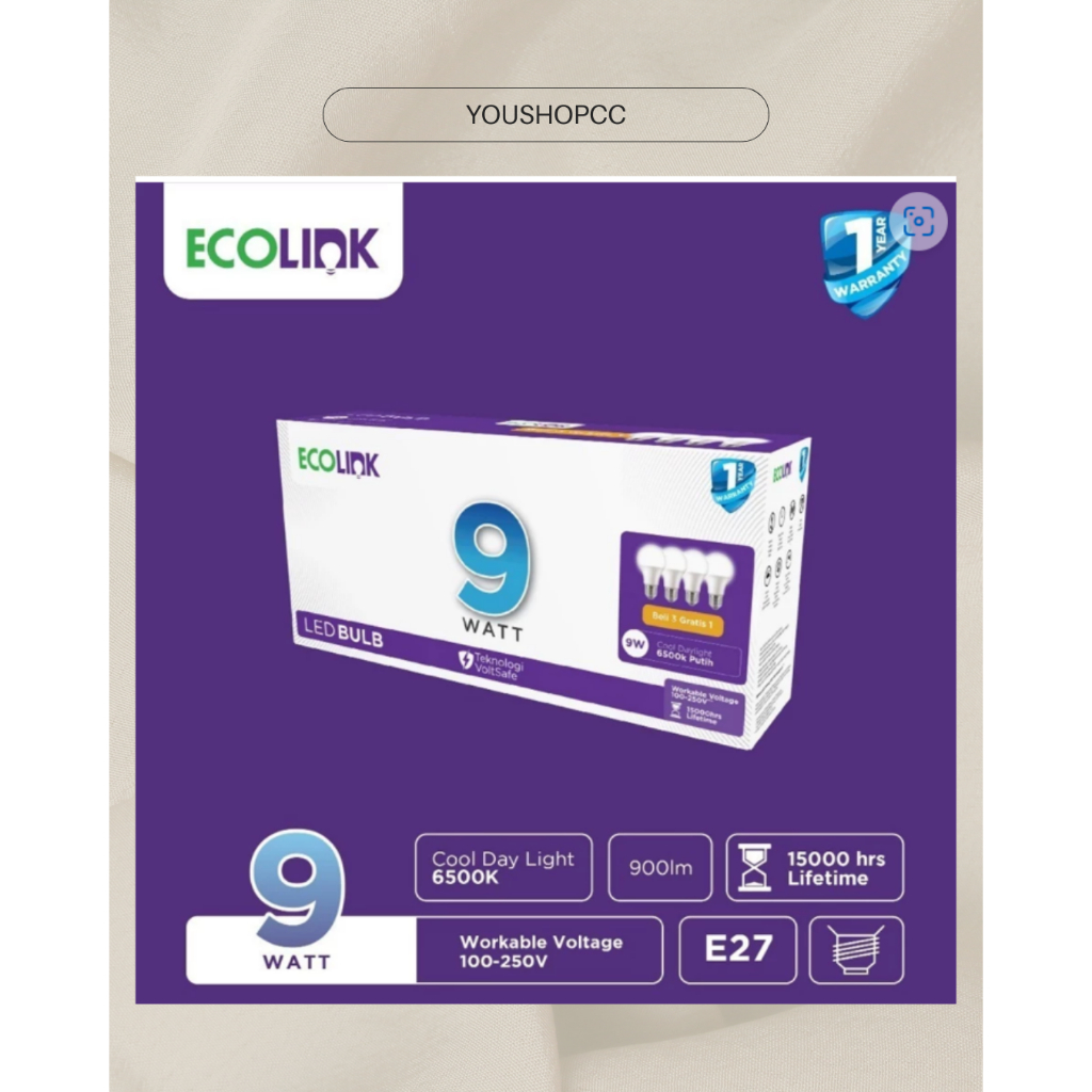 Jual Ecolink Lampu Bohlam Multipack LED Bulb 9W Putih Cool Day Light ...