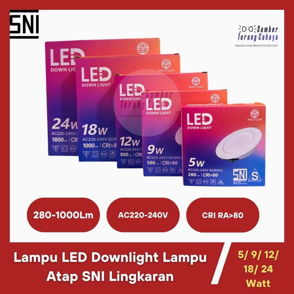Jual Lampu LED Downlight Lampu Atap SNI Lingkaran 5/ 9/ 12/ 18/ 24 Watt ...