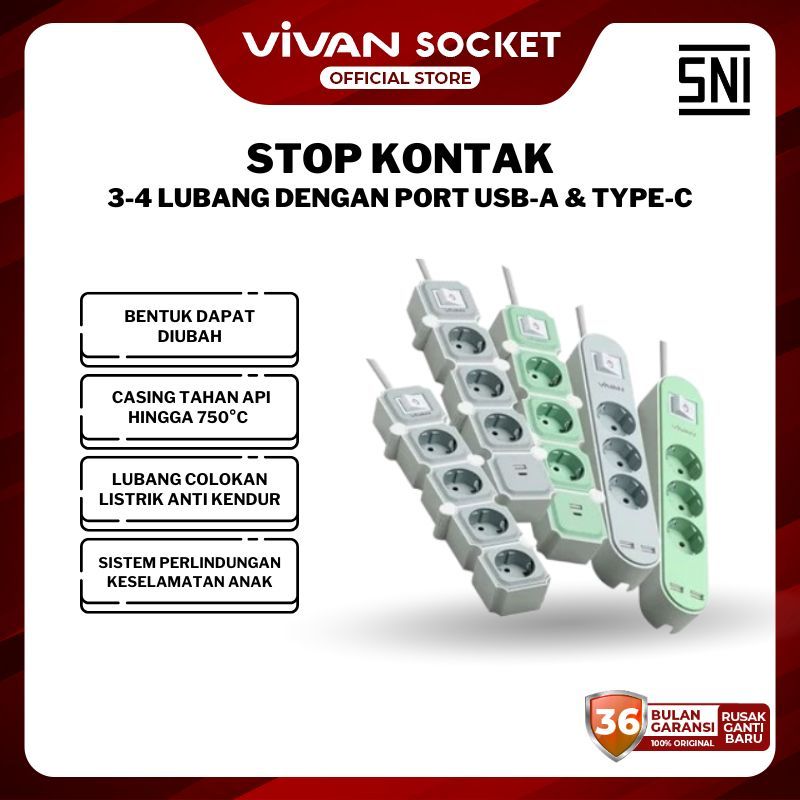 Jual Integrated 4/5/6 in 1 VIVAN Safety Socket 1,8M VPS-H PRO Series ...