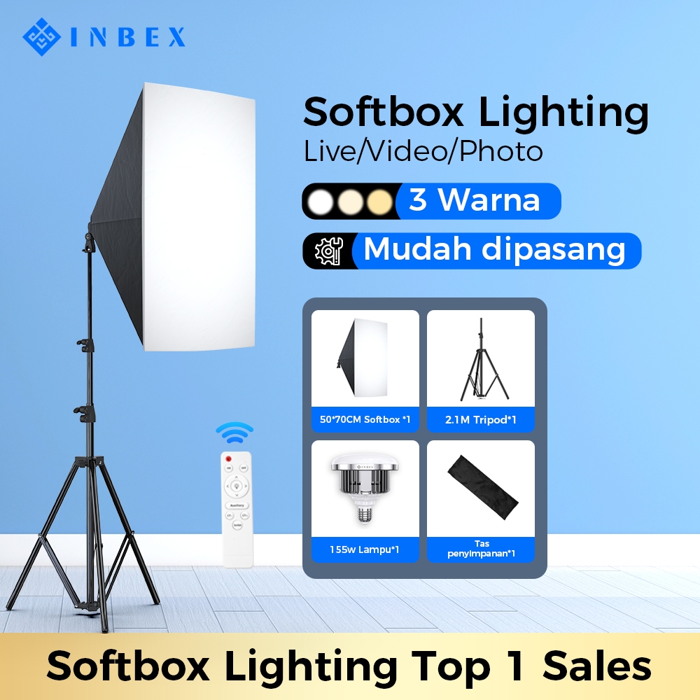 Jual INBEX softbox Lighting 5500K Potret Fotografi 50x70cm lampu konten ...