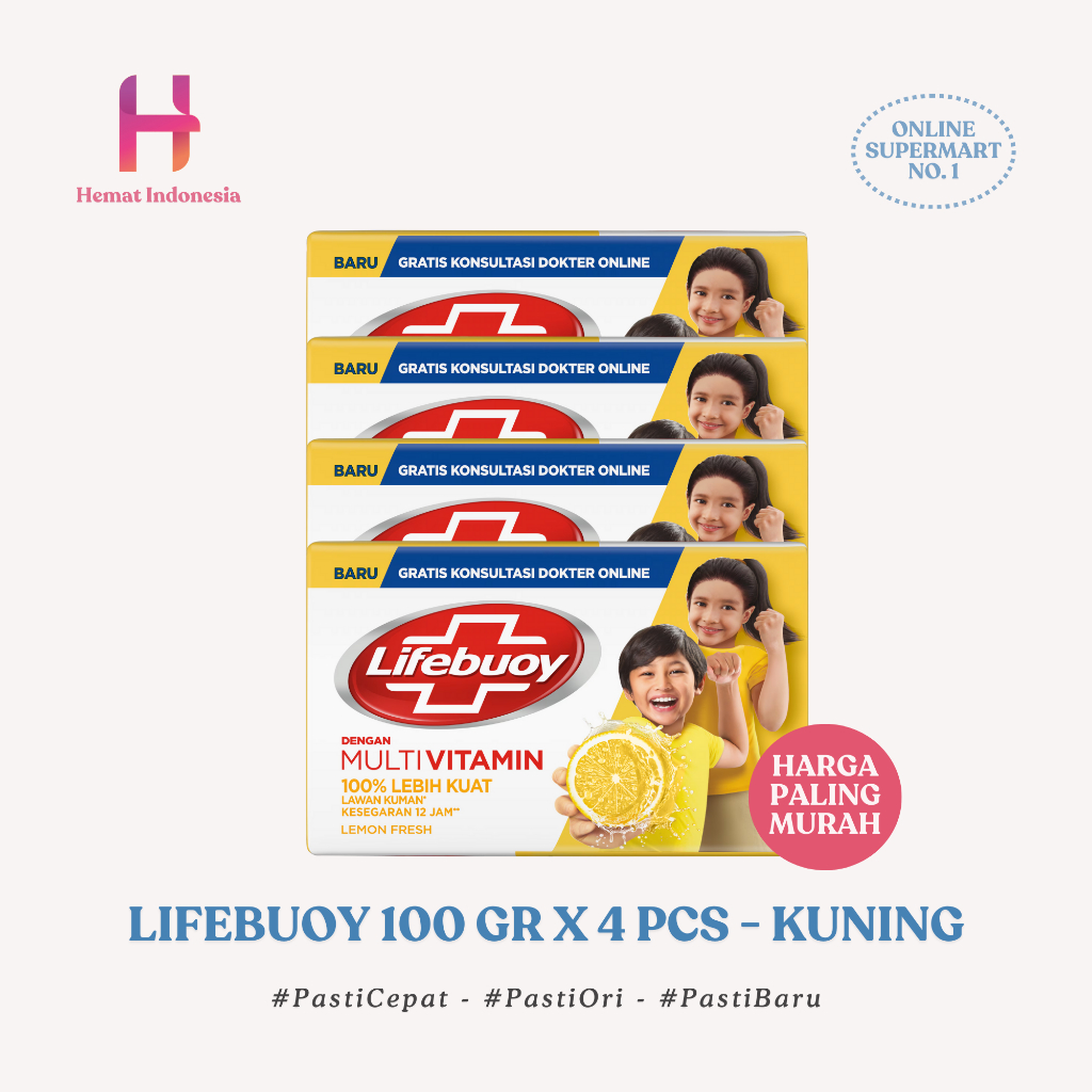 Jual LIFEBUOY SABUN BATANG LEMON FRESH 100 GRAM X 4 PCS 100GR BAR ...