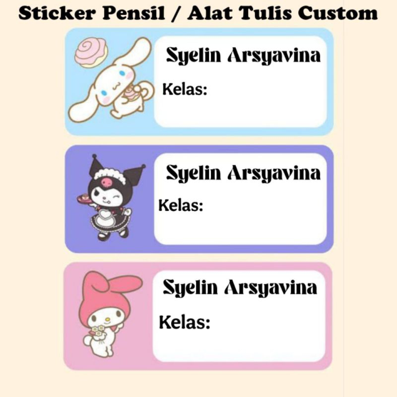 Jual (ISI 50 PCS) STICKER PENSIL ALAT TULIS SEKOLAH MOTIF SANRIO CUSTOM ...
