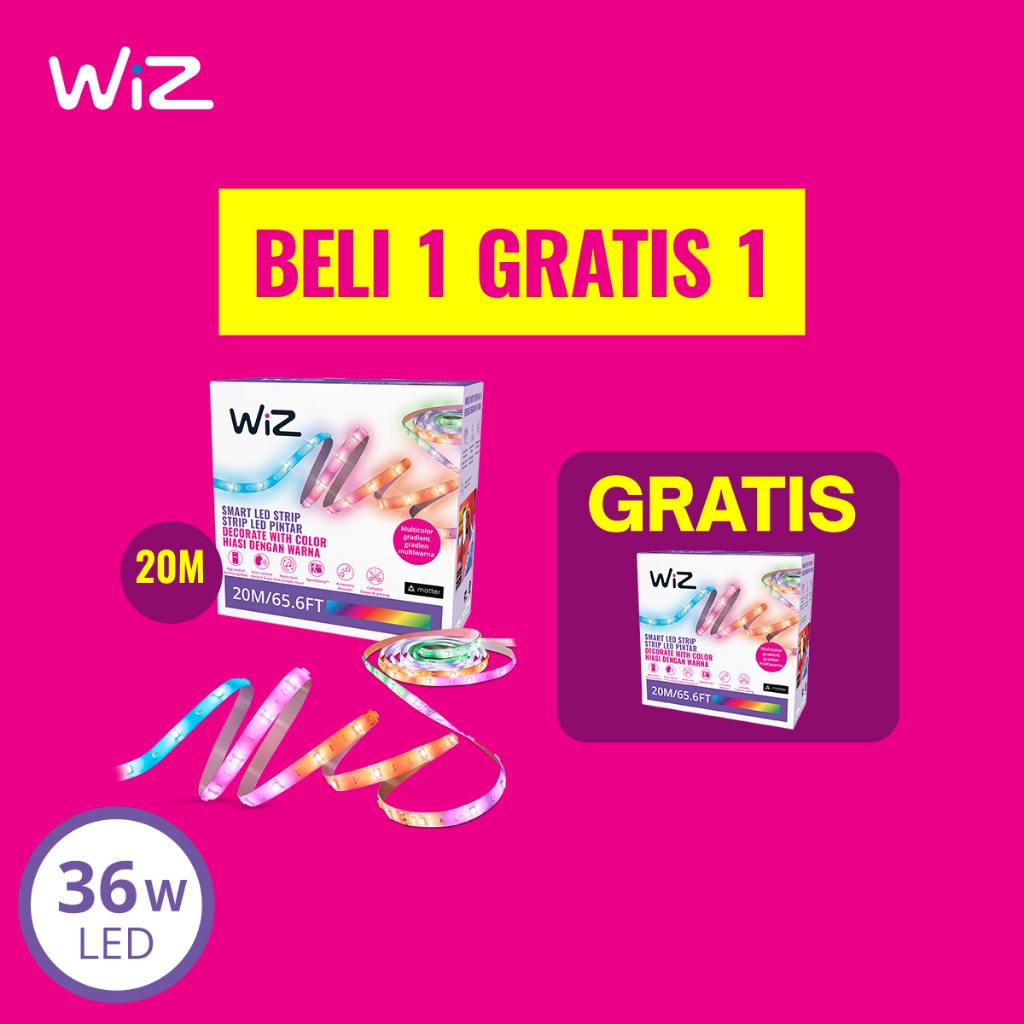 Jual Beli 1 Gratis 1 WiZ Lampu Smart LED Strip 20M Starter Kit WiFi RGBIC adaptor – Lampu Hias ...