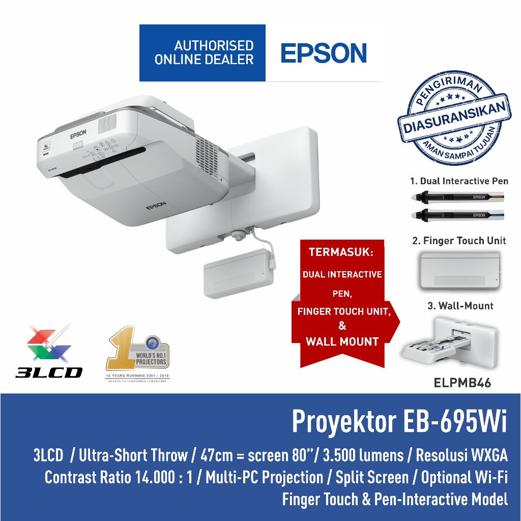 Jual Proyektor EPSON EB-695Wi EB695Wi 695Wi Ultra-Short Throw ...