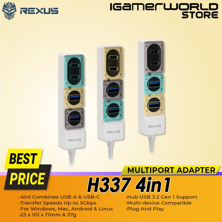 Jual Rexus USB Hub 3.2 RXH337 H337 Multiport Adapter 4 in 1 | Shopee Indonesia