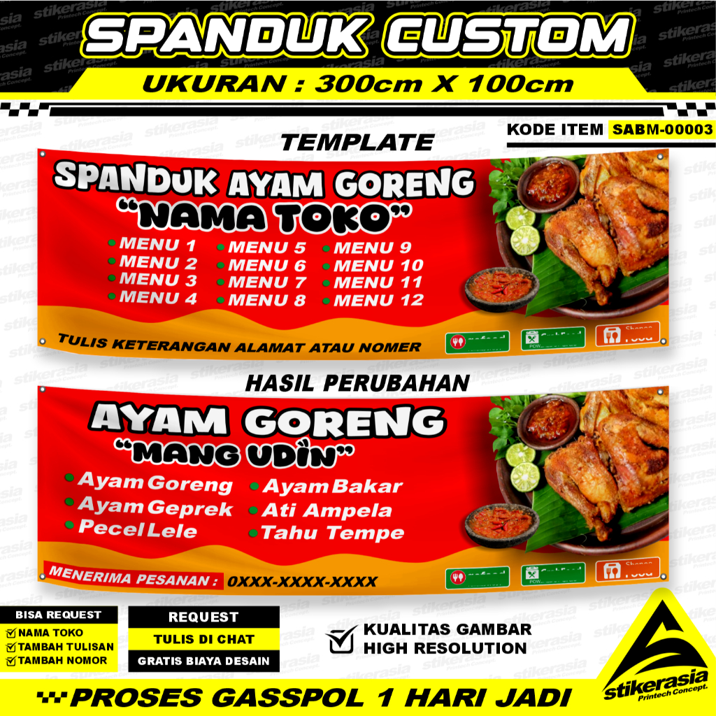 Jual CETAK SPANDUK CUSTOM AYAM GORENG CETAK BANNER PECEL LELE BANNER ...