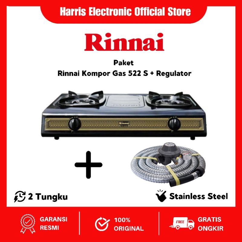 Jual PAKET BUNDLING Kompor Gas 2 Tungku RINNAI RI 522 S (+) RMS-206 M SELANG REGULATOR GAS ...
