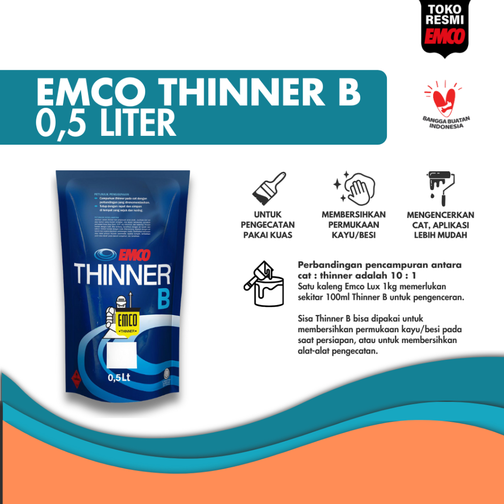 Jual EMCO Thinner B 0,5 liter 500ml untuk Cat Kayu Besi Thiner Hijau ...