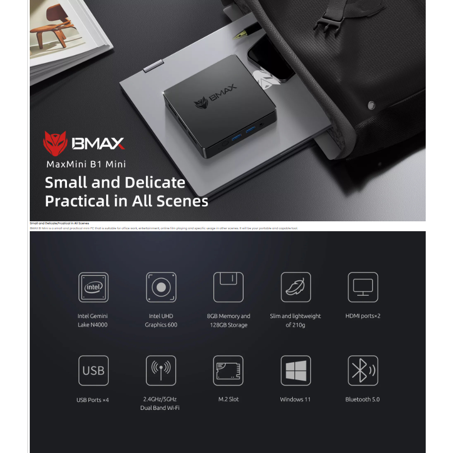 Jual Mini PC BMAX B1 PRO Mini 8/128GB Intel N4000 WiFi HDMI Windows 11 ...