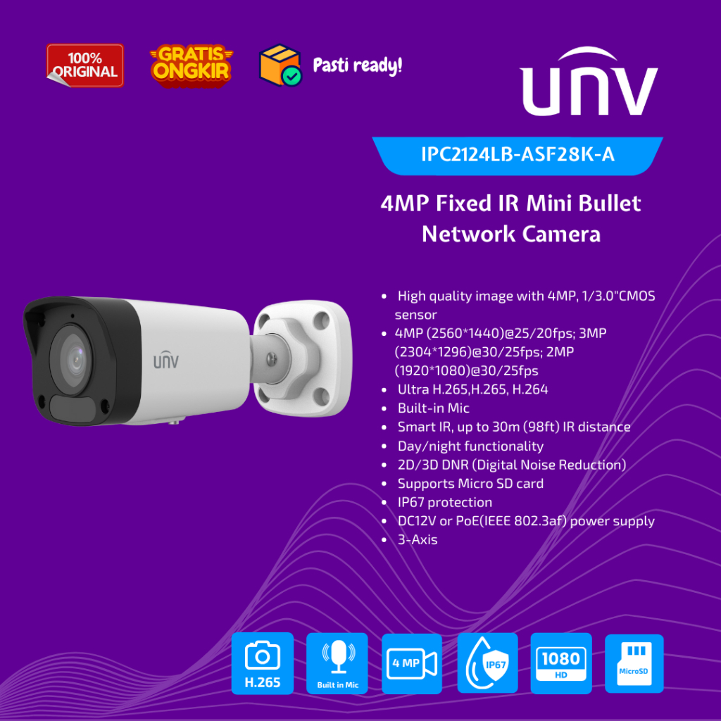 Jual UNV IPC2124LB-ASF28K-A UNIVIEW 4MP Fixed IR Mini Bullet Network ...