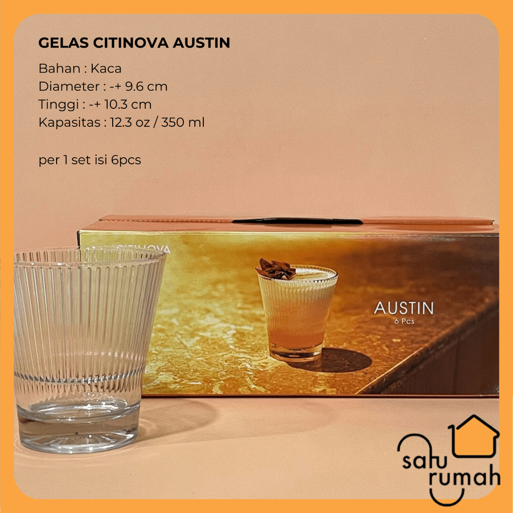 Jual 6PCS GELAS CITINOVA AUSTIN 350ML / GELAS KACA BENING / CANGKIR SET ...