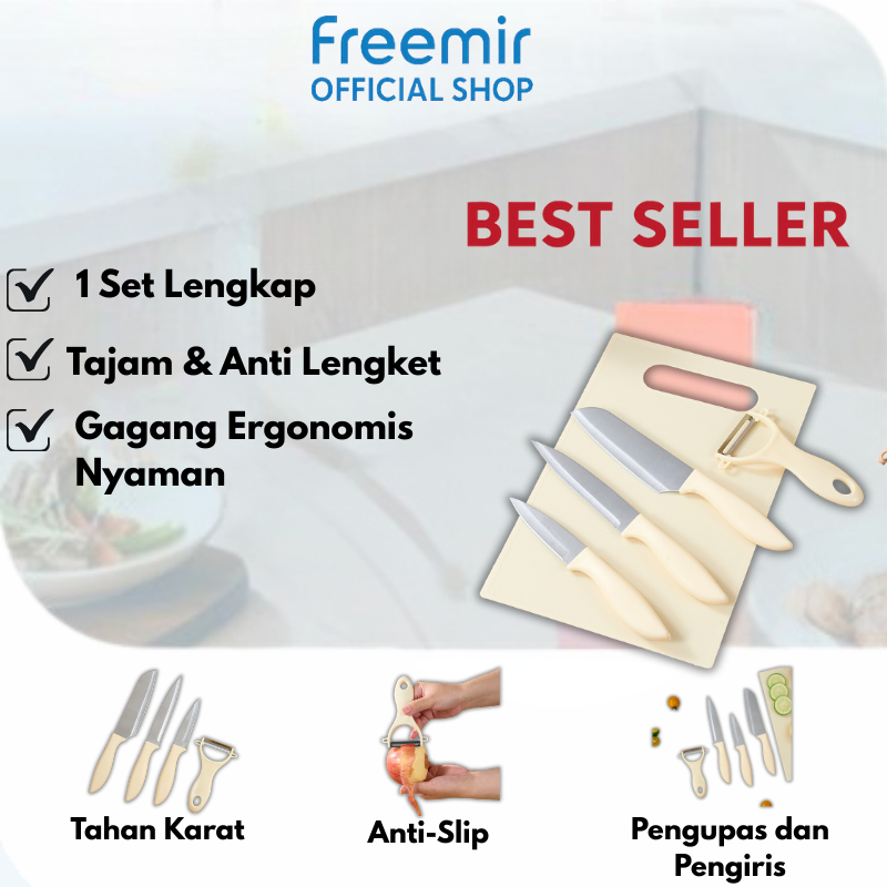 Jual [OFFICIAL] freemir 5 Pcs Set Pisau Dapur Beige Anti Lengket Tajam ...